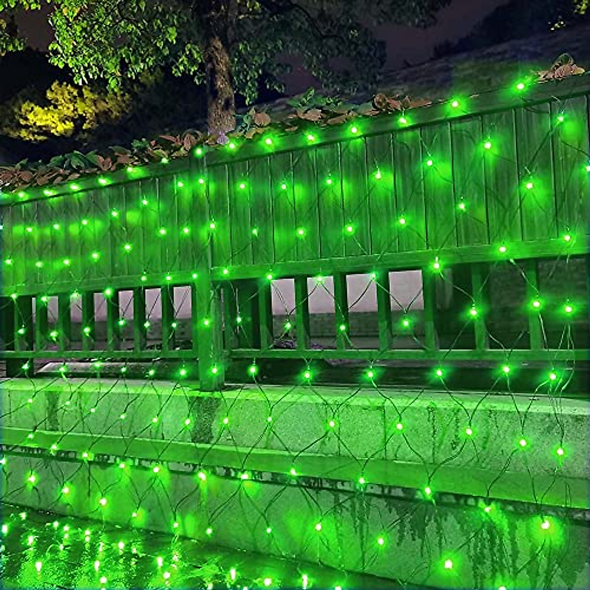 Pooqla 14.8x4.9ft Net Lights, 300 LED St Patricks Day Lights Outdoor Green Lights with 8 Lighting Modes, Connectable Waterproof Mesh String Fairy Lights for Bushes Tree Garden St. Patrick's Day Decor