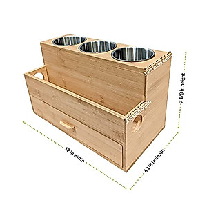 Harzen Brothers Hair Tool Organizer, Bamboo Hair Dryer and Styling Holder, Bathroom Countertop Blow Dryer Holder, Vanity Caddy Storage Stand for Accessories, Makeup, Toiletries