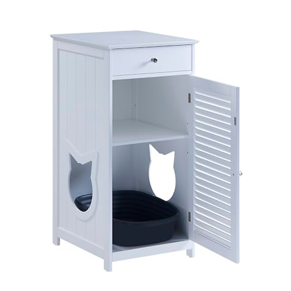 Penn-Plax Cat Walk Furniture: Contemporary Home Cat Litter Enclosure - Storage Drawer, Inner Shelf, and Shutter Style Door - White