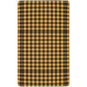 Plaid Themed Fitted Mini Crib Sheets,Portable Mini Crib Sheets Soft & Stretchy Fitted Crib Sheet-Baby Sheet for Boys Girls,24“ x38“,Black and Orange