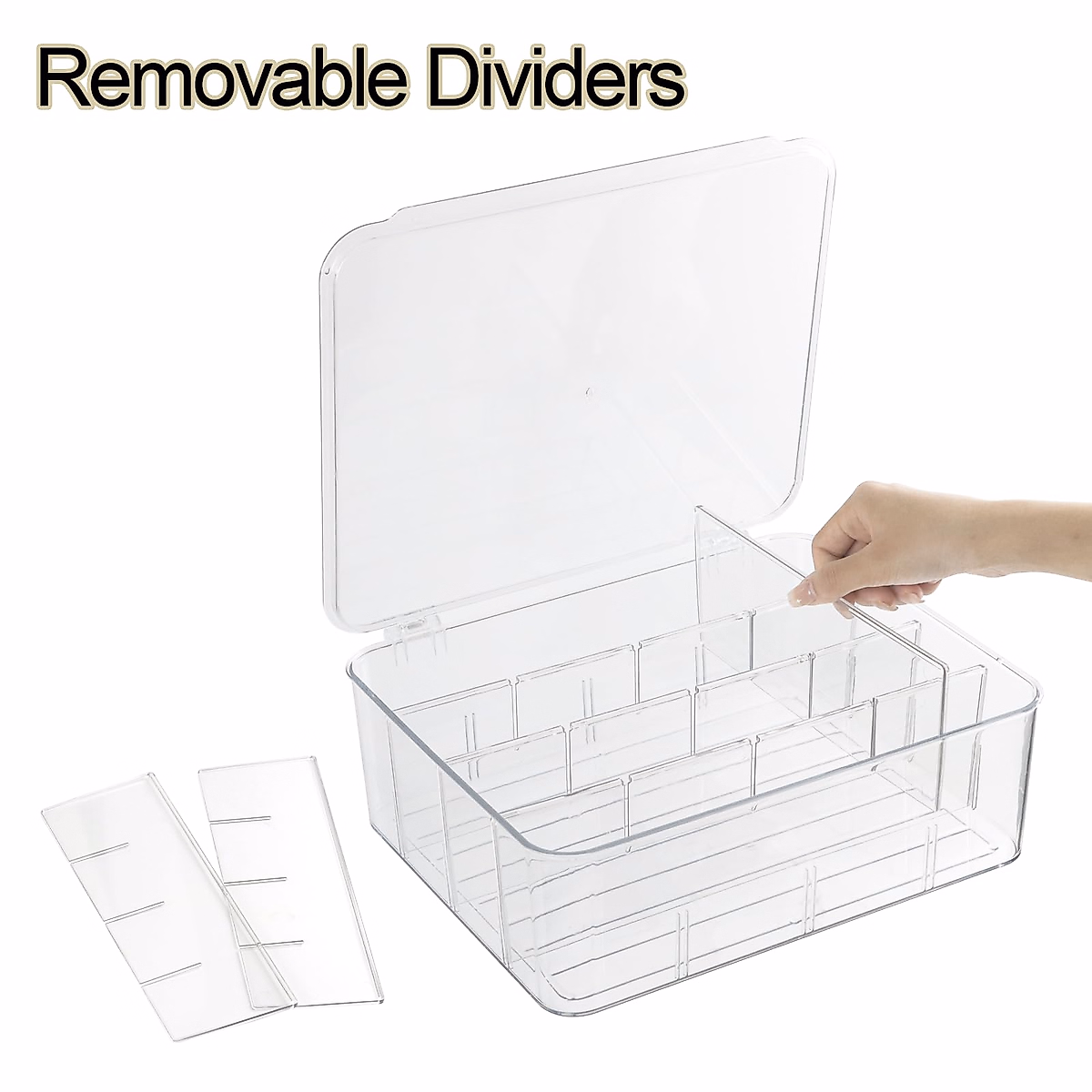 ZEXALOR Socks Underwear Drawer Organzier Dividers, 16 Compartment Removable Divided Plastic Storage Bin with Lid, Storage Organizer for Scarves Ties Bras, Clear Dresser Drawer Organizers