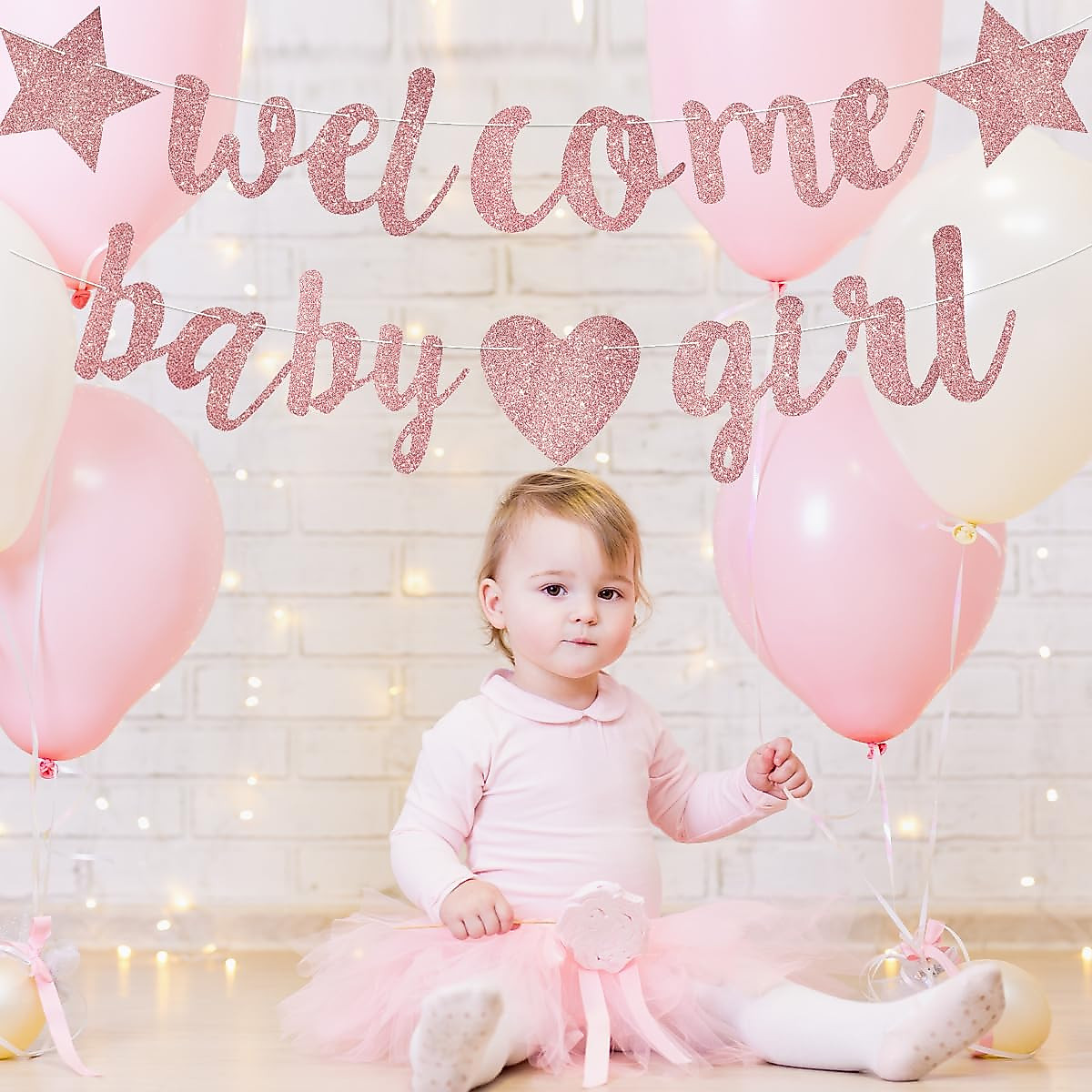 Baby Shower Decorations for Girl, 3M Long Baby Girl Banner, Welcome Banner, Pink Baby Shower Banner for Gender Reveal Party (Pink)