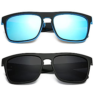 DUBERY Classic Polarized Sunglasses for Men Women Retro 100% UV Protection Driving Sun Glasses D731,2 Pack (Black/Blue+Black/Black)