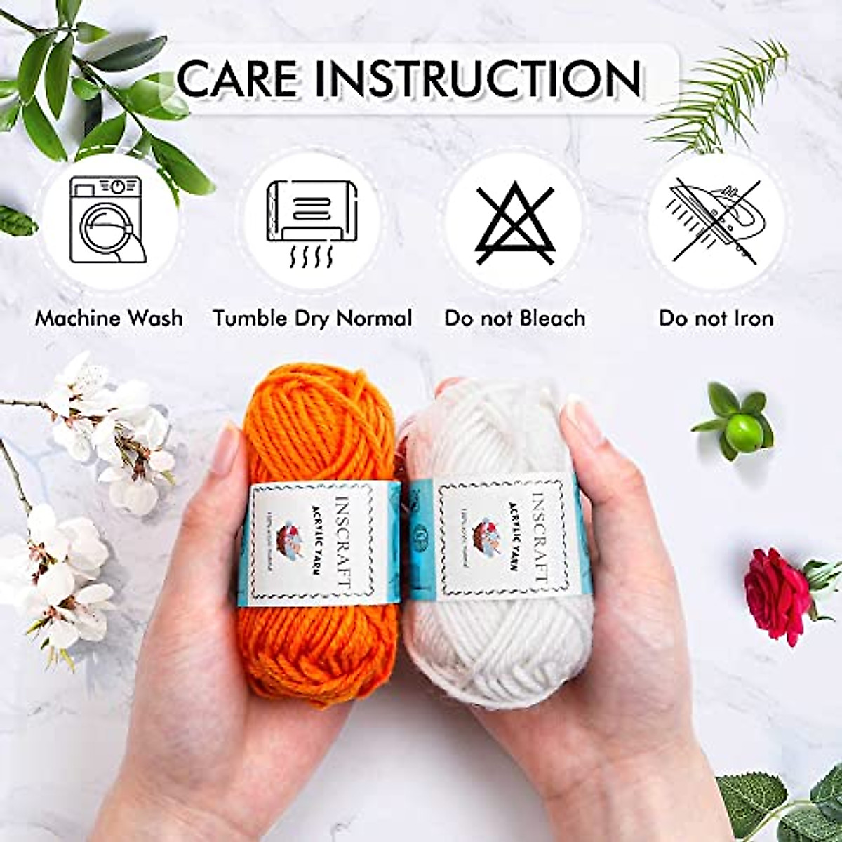 Inscraft 52 Acrylic Yarn Skeins, 1820 Yards 52 Colors, 2 Crochet Hooks, 2 Weaving Needles, 10 Stitch Markers, 1 Bag, for Crocheting & Knitting, Gift Beginners and Adults