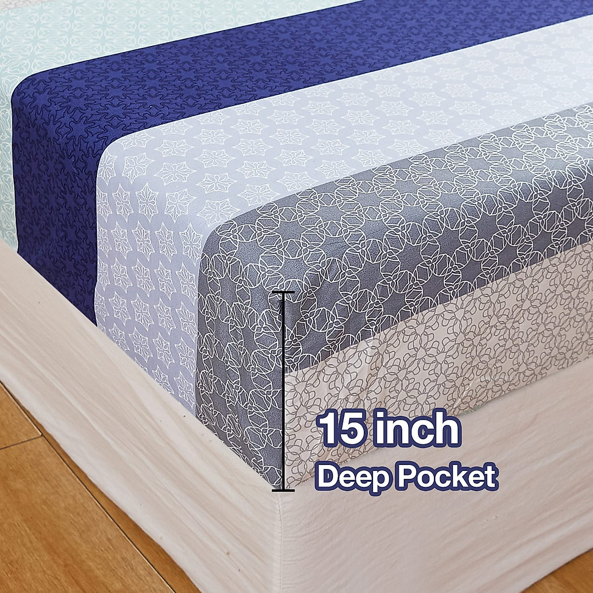 JSD Striped Sheet Set Full Size, 4 Piece Soft Printed Microfiber Sheet Set Extra Deep Pocket