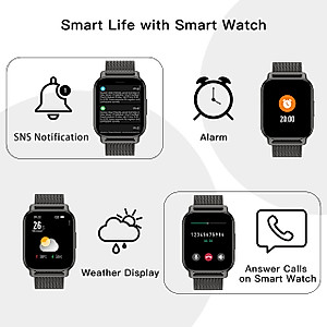 Popglory Smart Watch for Women & Men, 1.85'' Call Receive/Dial Smartwatch, Fitness Tracker with Blood Pressure/SpO2/Heart Rate Monitor, Fitness Watch with 4 Straps for iOS & Android Phones