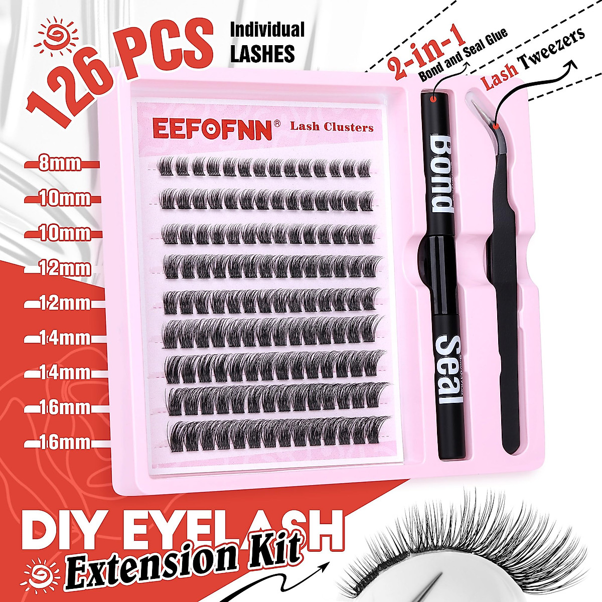 Natural Individual Lashes Clusters D Curl Wispy Eyelashes Mink Fluffy Lashes 8-16mm DIY Eyelash Extensions 110 Pcs Volume Lash Clusters by Eefofnn