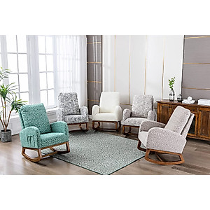 jeerbly Rocking Chair Nursery, Upholstered Fabric Nursery Chair, Nursery Glider with Tall Back and 1-Side Pockets, Rocking Chairs with Rubber Wood Legs, Glider Chair, 39.76'' H x 27.16'' W x 37'' D