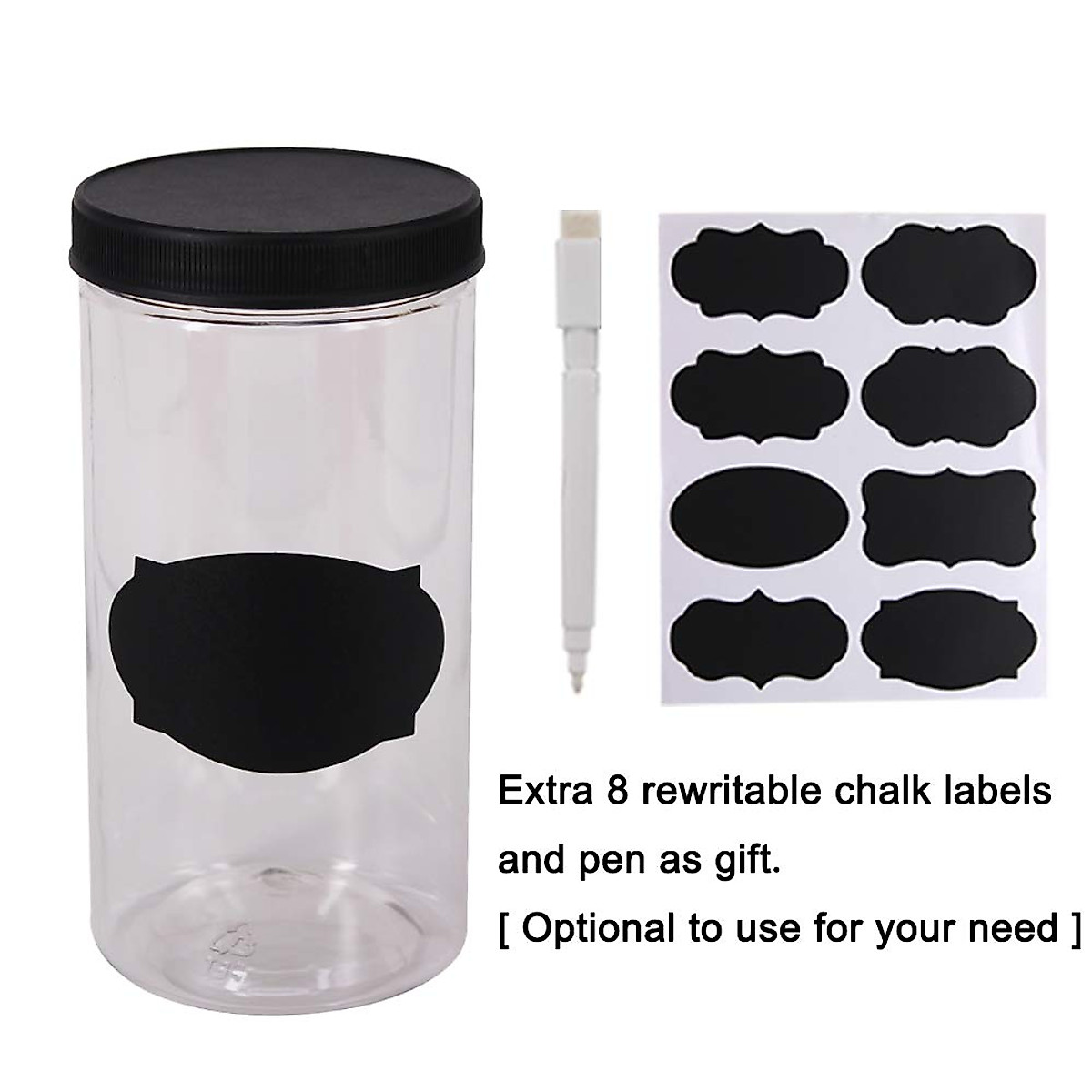 zmybcpack 6 Pack 32 OZ Large Clear Plastic Storage Jars with Lids & Labels,A Pen - Wide Opening Durable Round Containers -PET Container Pantry, Home & Kitchen Storage