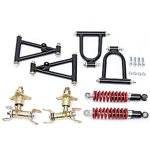 Front Suspension Upper And Lower Swing Arm teering Knuckle Spindle Assembly Kit with Suspension Shock for DIY ATV Quad Bike Buggy Go Kart (220mm)