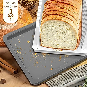 Kiss Core New Upgrade Bread Slicer for Homemade Bread, Bread Slicing Guide Adjustable Width, Foldable and Compact Cutting Guide with Crumb Tray, Suitability for Homemade Bread, Bagels, Cakes.
