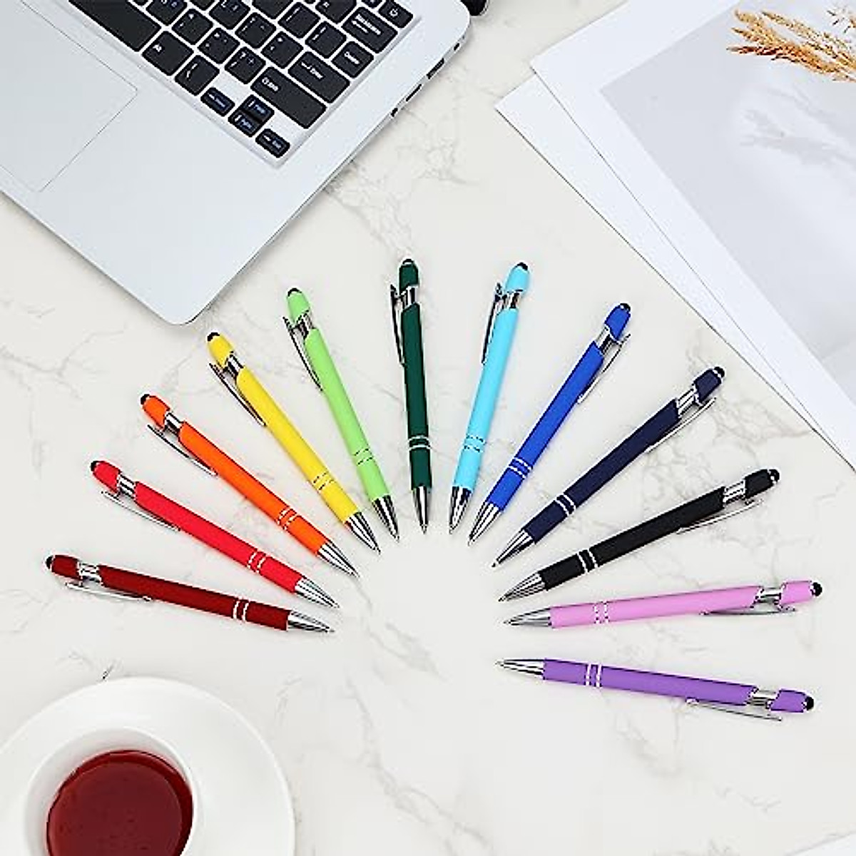 EOOUT 12pcs Ballpoint Pen with Stylus Tip, Soft Touch Click Metal Pen, Stylus Pen for Touch Screens, 1.0 mm Black Ink 12 Colors