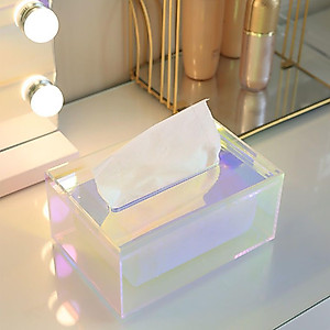 YESBAY Iridescent Acrylic Storage Box with Handle Acrylic Tray Vanity Organizer Case Hollow Multi-Functional Desktop Makeup Tray Basket Organizer Tissue Holder for Bathroom Countertop Bedroom C