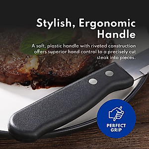 New Star Foodservice 539014 10-Inch Steak Knife, 5-Inch Rounded Serrated Blade with Plastic Handle, Jumbo, Set of 12