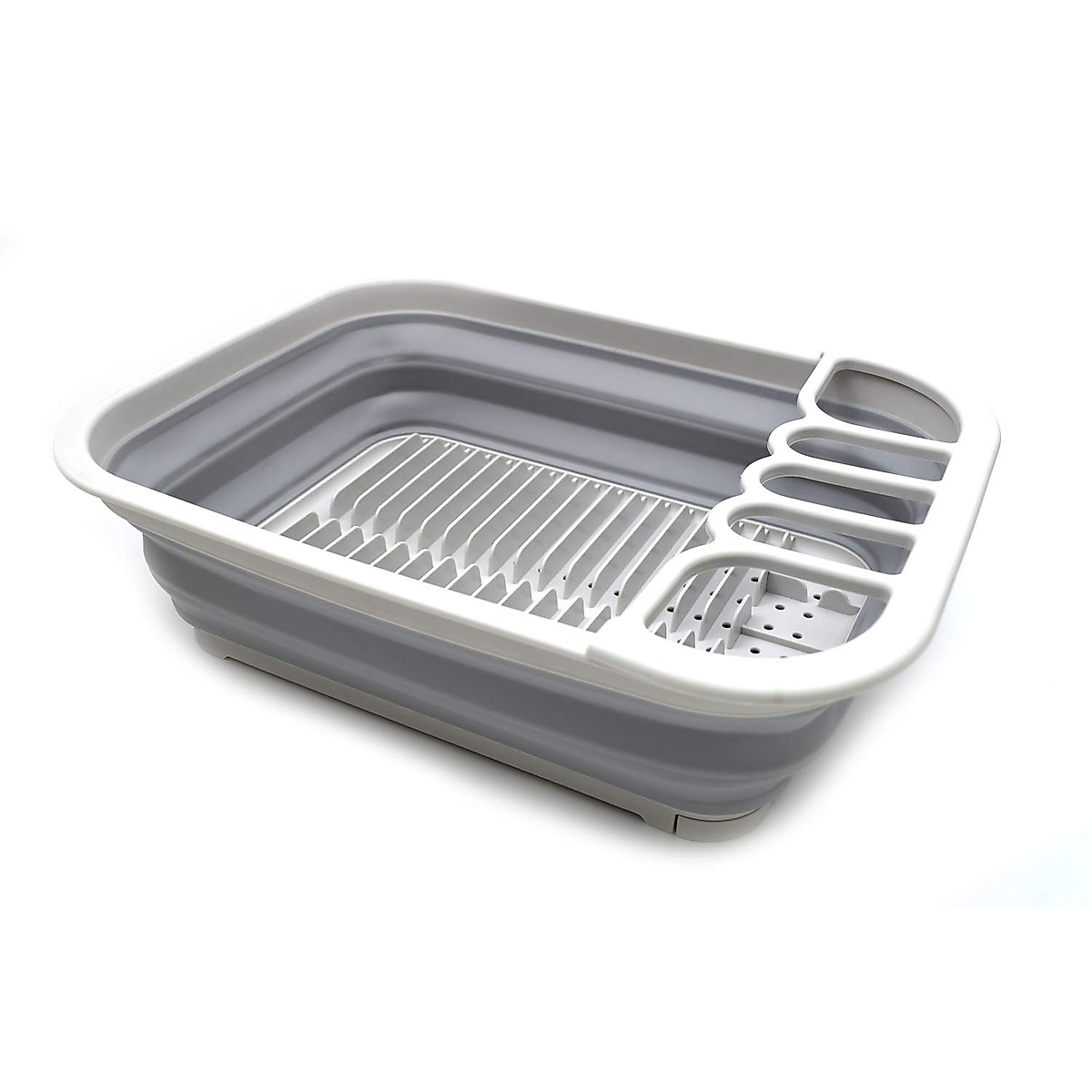 SAMMART 12L (3.17 Gallon) Collapsible Dish Drainer with Drainer Board - Foldable Drying Rack Set - Portable Dinnerware Organizer - Space Saving (Grey)