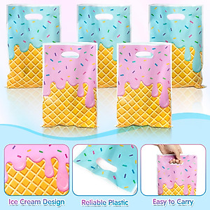 ArowlWesh Ice Cream Party Favor Bags - 50Pcs Plastic Sweet Ice Cream Candy Treat Gift Bag with Handles Cute Snack Goodie Bags Summer Ice Cream Theme Birthday Party Supplies Baby Shower Wedding Decor