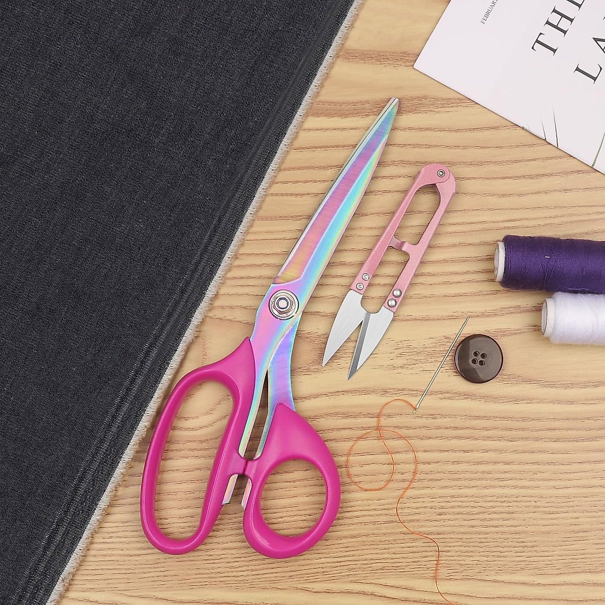 Vutyvve Left-Handed Fabric Scissors for Cutting Fabric, Garments, Textiles, 23cm Tailor's Scissors, Thread Cutter, Set of 2