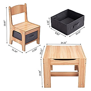 Sandinrayli Wooden Kids Table and Chair Set, 3 in 1 Kids Dining Table with Chairs, Toddler Table and Chair Set with Storage Drawer, Children Activity Table for Playing, Drawing, Reading