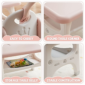 DOREROOM Kids Table and Chair Set, Plastic Children Activity Table with 2 Chairs, Toddler Table and Chair Set for Reading, Drawing, Snack Time, Arts Crafts, Preschool, Gift for Boys Girls