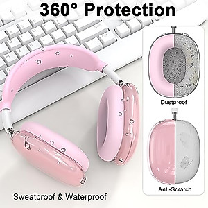 Silicone Case Cover for AirPods Max, Clear Soft TPU Earcup Cover/Silicone Ear Pad Case Cover/Headband Cover for AirPods Max, Transparent Accessories Silicone Protector for Apple AirPods Max, Pink