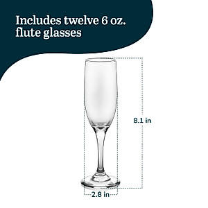 Libbey Catawba Flute Glasses, 6-ounce, Set of 12