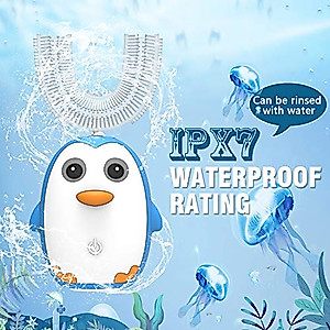 SHNOKER Electric Toothbrush with U-Shaped Toothbrush, with Charging Base Ultrasonic Automatic Toothbrush,IPX7 Waterproof,Three Clearing Modes,Cartoon Modeling Design for Kids (Blue 3-6 Year)