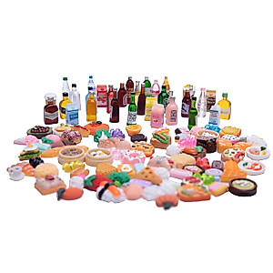 Neakomuki Dollhouse Accessories 108pcs Miniature Food Sets Mini Drinks Cakes Breads Things for Doll House Kitchen Decoration (Dessert)