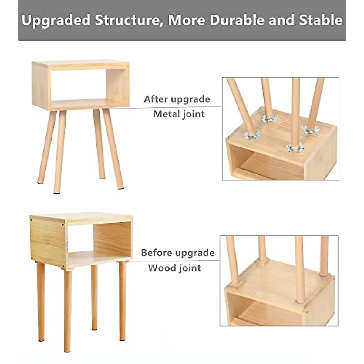 exilot Solid Wood Nightstand Mid-Century Modern Bedside Table Minimalist and Practical End Side Table, Natural Wood Color.
