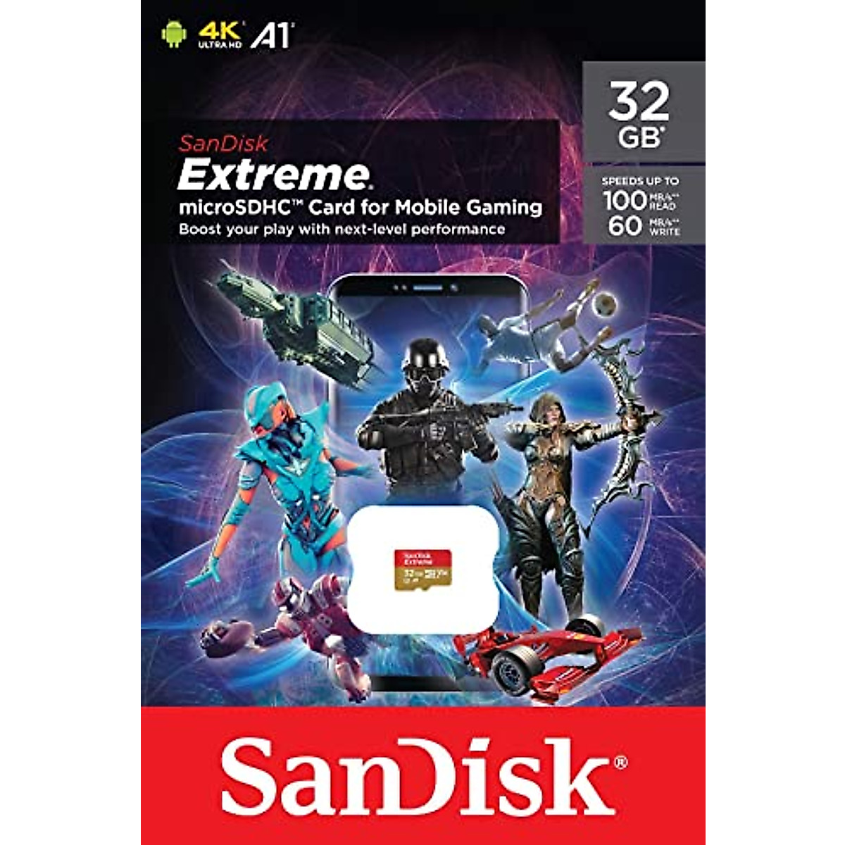 SanDisk 32GB Extreme for Mobile Gaming microSD UHS-I Card - C10, U3, V30, 4K, A1, Micro SD - SDSQXAF-032G-GN6GN