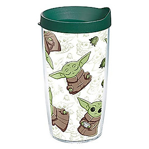 Tervis Made in USA Double Walled Star Wars - The Mandalorian Child Playing Insulated Tumbler Cup Keeps Drinks Cold & Hot, 16oz, Clear