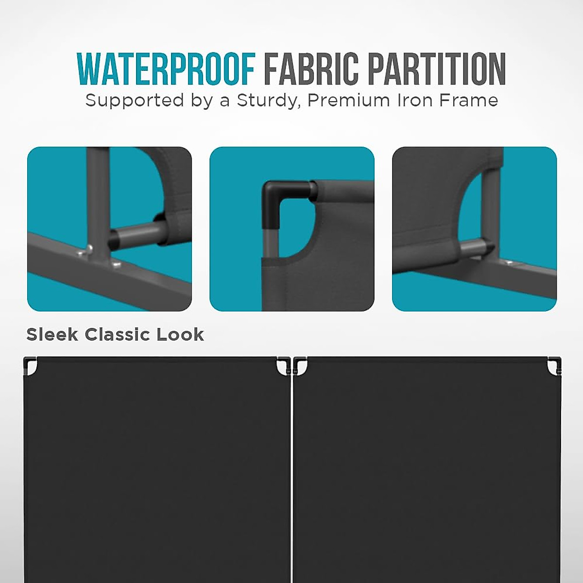 Steel-AID 50-inch Rolling Privacy Room Divider - Freestanding Office Wall Partition with Non See-Through Blackout Screen - Sturdy & Durable Iron Frame - Rolling Wheels - Black, White, Gray & Blue