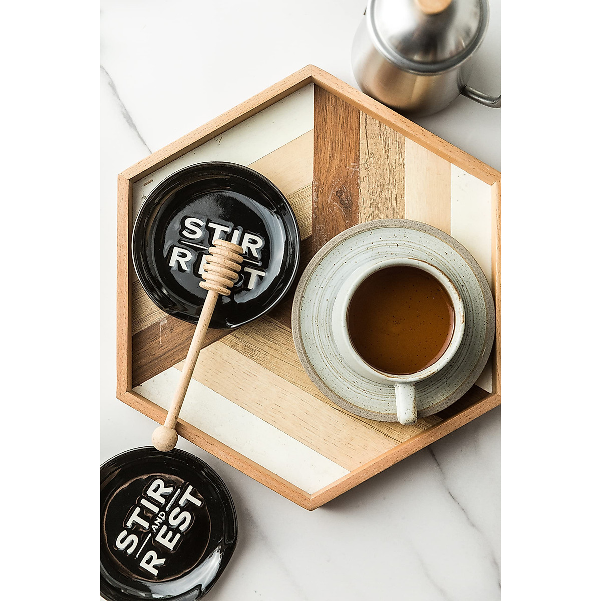 Miamolo Spoon Rest for Stove Top, Kitchen Decor for Farmhouse, Cooking Ladle/Spatula/Spoon Holder, Utensil Rest for Countertop Deep Tray Prevent for Spill Black and White 5 inch as Christmas Gift