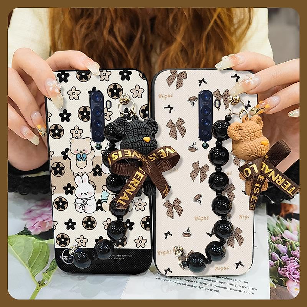 Lulumi-Phone Case for Oppo Reno2, Anti-Knock Protective case Waterproof Phone case Silicone Dirt-Resistant Skin-Friendly Feel Cartoon Black Pearl Pendant Simplicity Cute Soft case