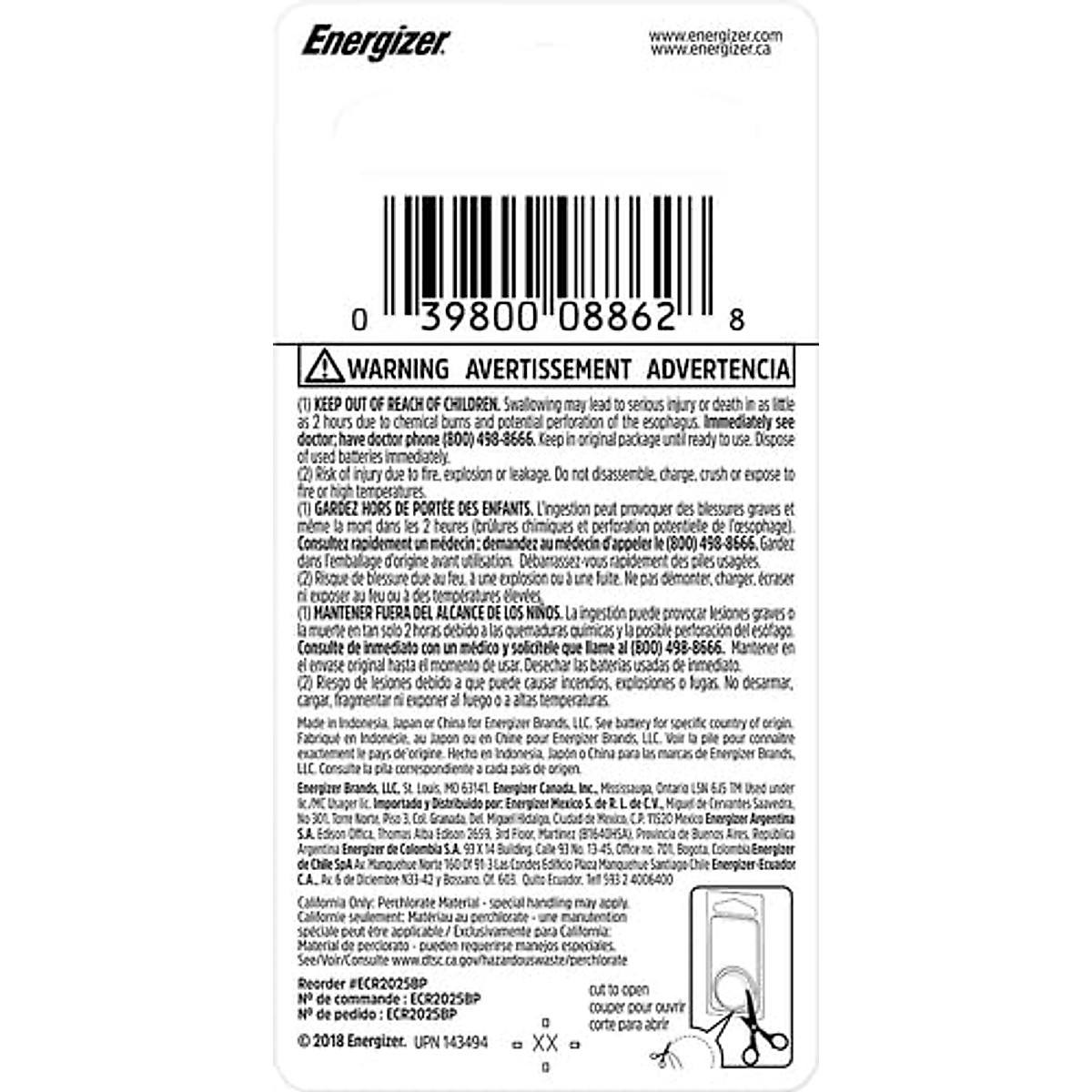 Energizer 2025 3V Batteries, 3 Volt Battery Lithium Coin, 1 Count