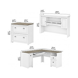 Bush FV003G2W 60-Inch L-Shaped Desk w/Hutch, Lateral File Cabinet Shiplap Gray/Pure White