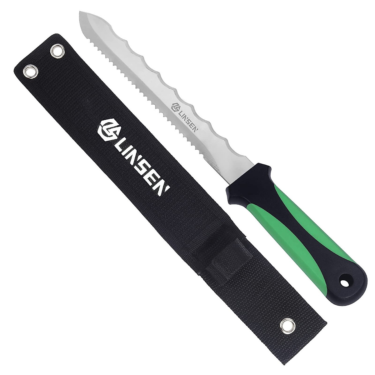 PAXLINSEN Stainless Steel Garden Knife with 7.8" Blade, Double Side Utility Sod Cutter Lawn Repair Garden Knife with Nylon Sheath (green)