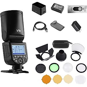 Godox V1S Flash Professional Camera Flash Speedlite Compatible with Sony a7RII a7R a58 a99 ILCE6000L a7RIII a7R3 a9 a77II a77 a350 Cameras for Studio Photography + Godox AK-R1 Pocket Flash Light Acces
