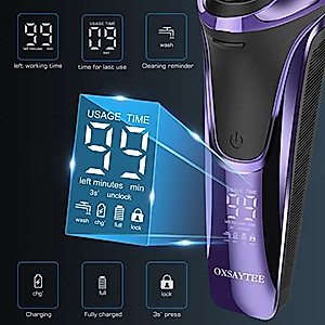 Electric Razor Men's Electric Shaver, USB Rechargeable Wet and Dry Shaver with Pop-up Trimmer and Portable Storage Pouch, Face Shaver Cordless Travel Shaver, Purple