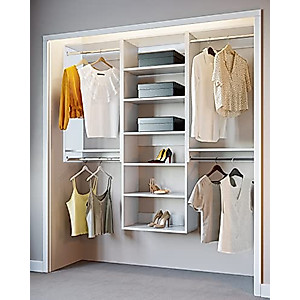 Closet Kit with Hanging Rods & Shelves - Corner Closet System - Closet Shelves - Closet Organizers and Storage Shelves (White, 96 inches Wide) Closet Shelving
