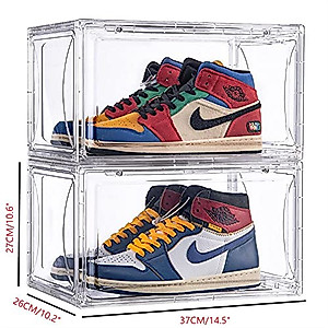 sunkey Shoe Boxes Clear Plastic Stackable Shoe Organizers with Magnetic Side Door for Men Women Sneakers Aj1 Display Large, 3 Pack