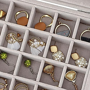 Fixwal Earring Jewelry Box 24 Grid Velvet Jewelry Tray for Drawers Glass Clear Lid Showcase Display Storage Ring Trays Earring Holder Organizer Case(Grey)