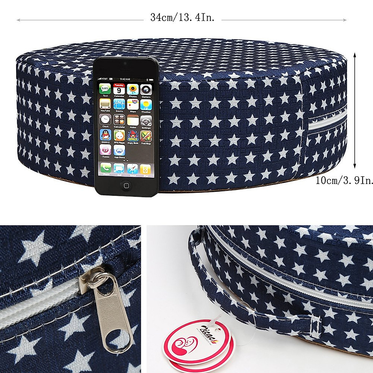 Zicac Kids' Anti-Slip Chair Seat Cushion- Dining Seat Pad Dismountable Round Seat Cushion (Blue Star)