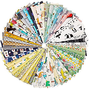Quilting Fabric, QiMicody 56pcs 100% Cotton 9.8” x 9.8”(25cm x 25cm) Fat Quarters Fabric Bundles, Pre-Cut Squares Sheets for Patchwork Sewing Quilting Crafting, No Repeat Patterns