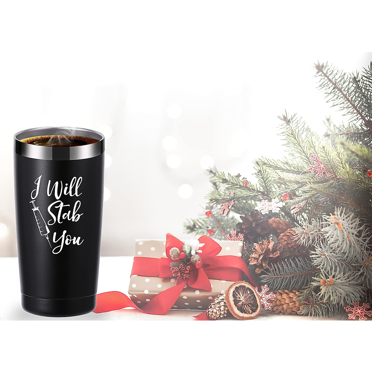 momocici I Will Stab You 20 OZ Tumbler.Funny Nurse Week,Nurse Gifts.Gag Nursing Graduation Gifts for Nurse.Nurse Practitioner Gifts Travel Mug(Black)