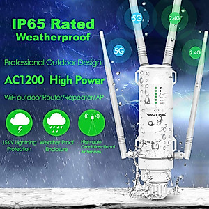 AC1200 Dual Band 2.4+5GHz 1200Mbps Long Range Outdoor WiFi Mesh Extender with Ethernet Port & 4 Antennas, Weatherproof Outside Access Point (AP)/Wireless Repeater/Signal Booster Amplifier (WN572HP3)