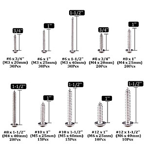 Hilitchi 304 Stainless Steel Hex Washer Head and Phillips Truss Head Self Drilling Sheet Metal Tek Screws Assortment Kit (Phillips Truss Head)