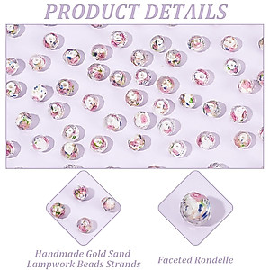 PH PandaHall 60pcs 9~10mm Rose Lampwork Beads Gold Sand Glass Beads Handmade Flower Glass Beads Round Loose Beads for Rosary Making Jewelry Craft Making with 1.5~2mm Hole - White