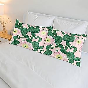 Cactus Floral Flower Satin Pillow Cases Silk Satin Pillowcase for Hair and Skin Standard Set of 2 Super Soft Silk Pillowcase with Envelope Closure (20x26 in)