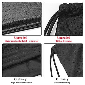 Drawstring Backpack Bag, Waterproof Draw String Back Sack with Zip Pocket, Gym Drawstring Bags Swim Bag for Men Women (Black, Upgraded) One Size