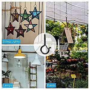 Screw Hooks for Hanging, 12 Packs Safety Buckle Design Q-Hanger for Outdoor String Lights, Outdoor Hooks for Hanging Plants Windproof Cup Hooks for Wind Chime and Baskets, Black